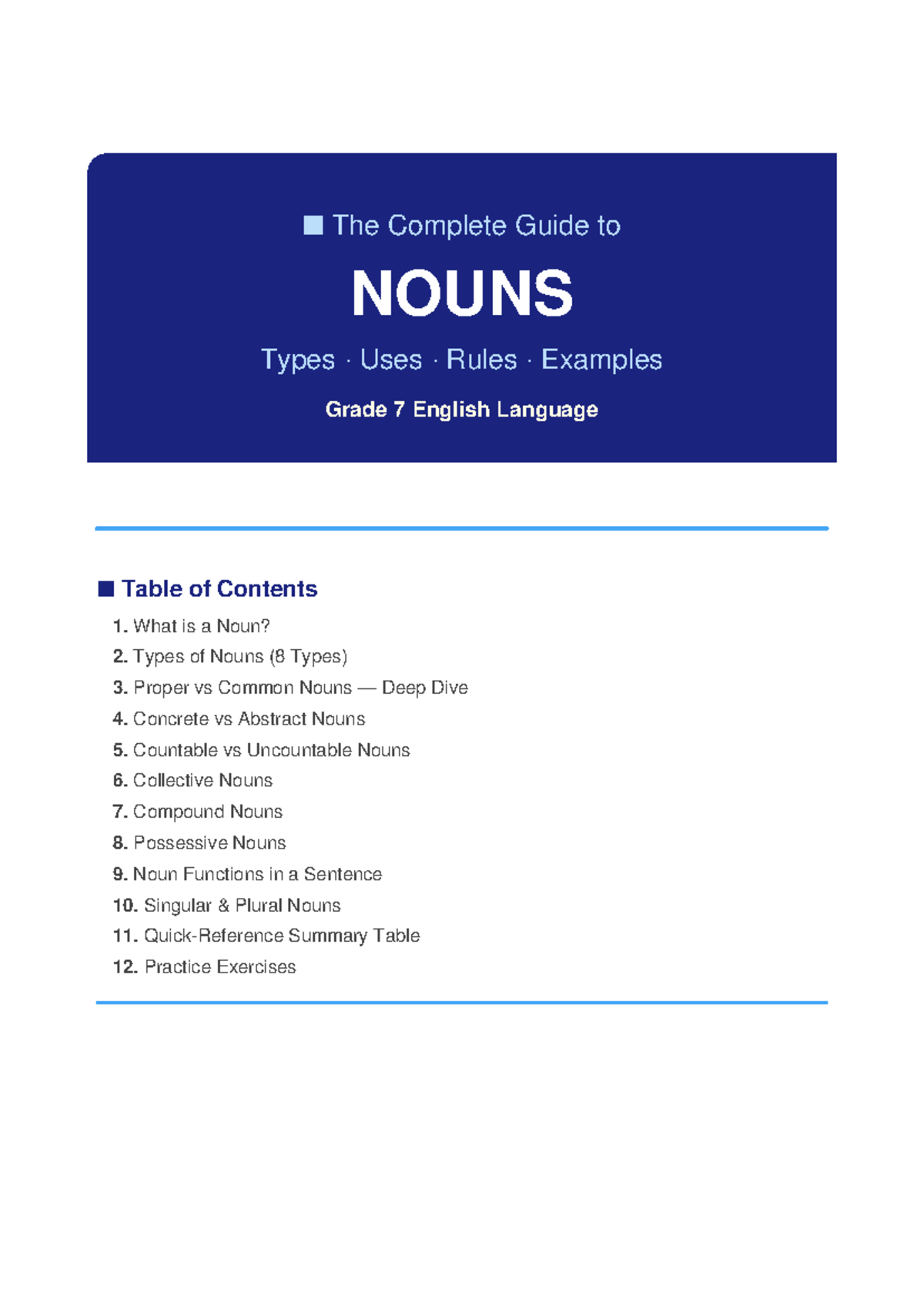 Nouns: A Complete Guide for Grade 7 English Language - Studocu