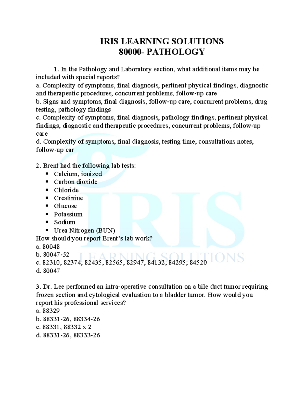 CPT 80000 - Pathology Medical Coding Q&A Study Guide - Studocu