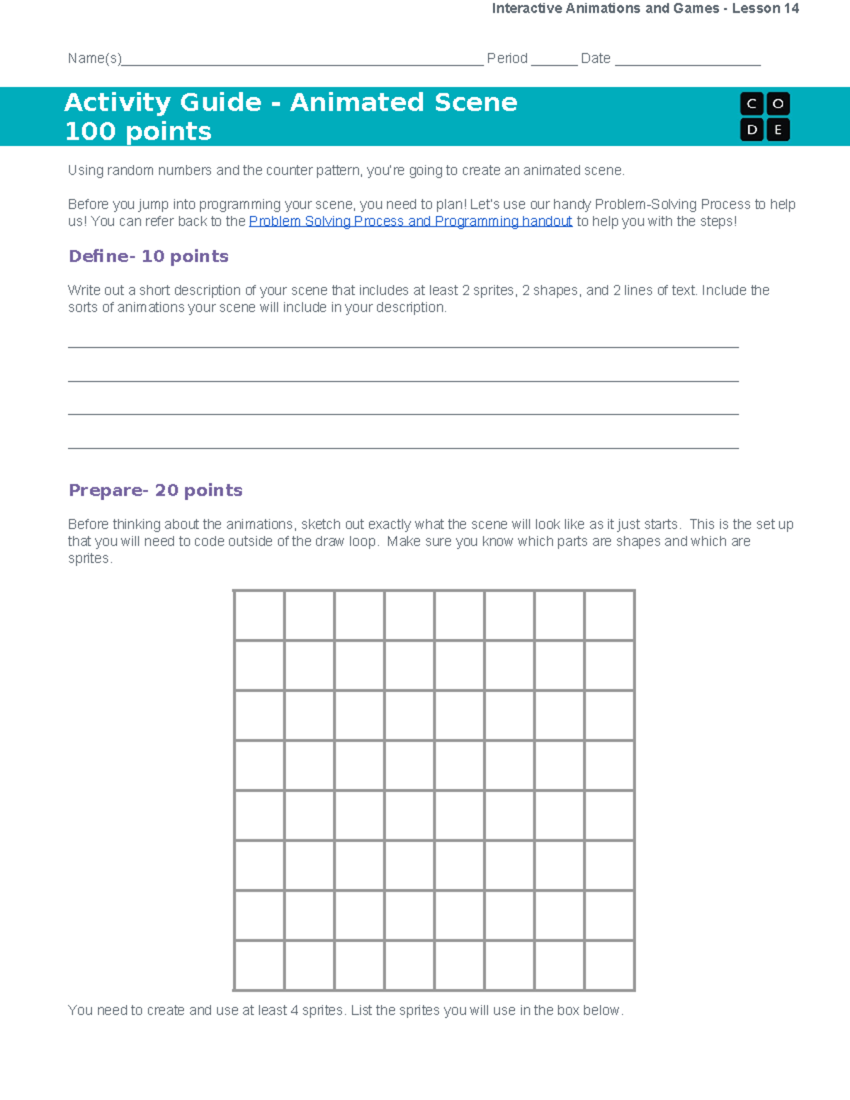 U3L14 - Activity Guide: Planning Your Animated Scene Creation - Studocu
