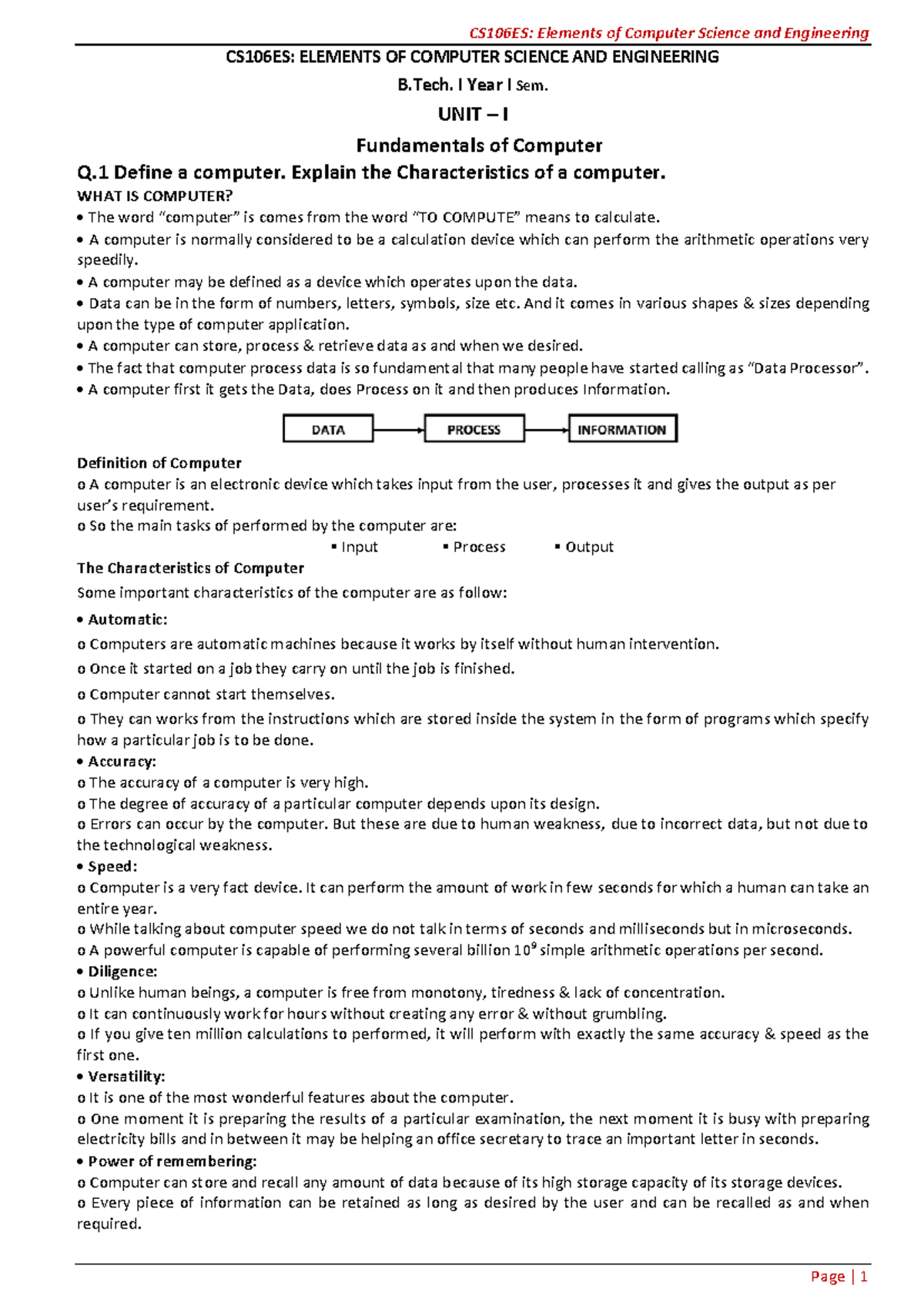 Elements Of Computer Science Jntu Cs106es Elements Of Computer
