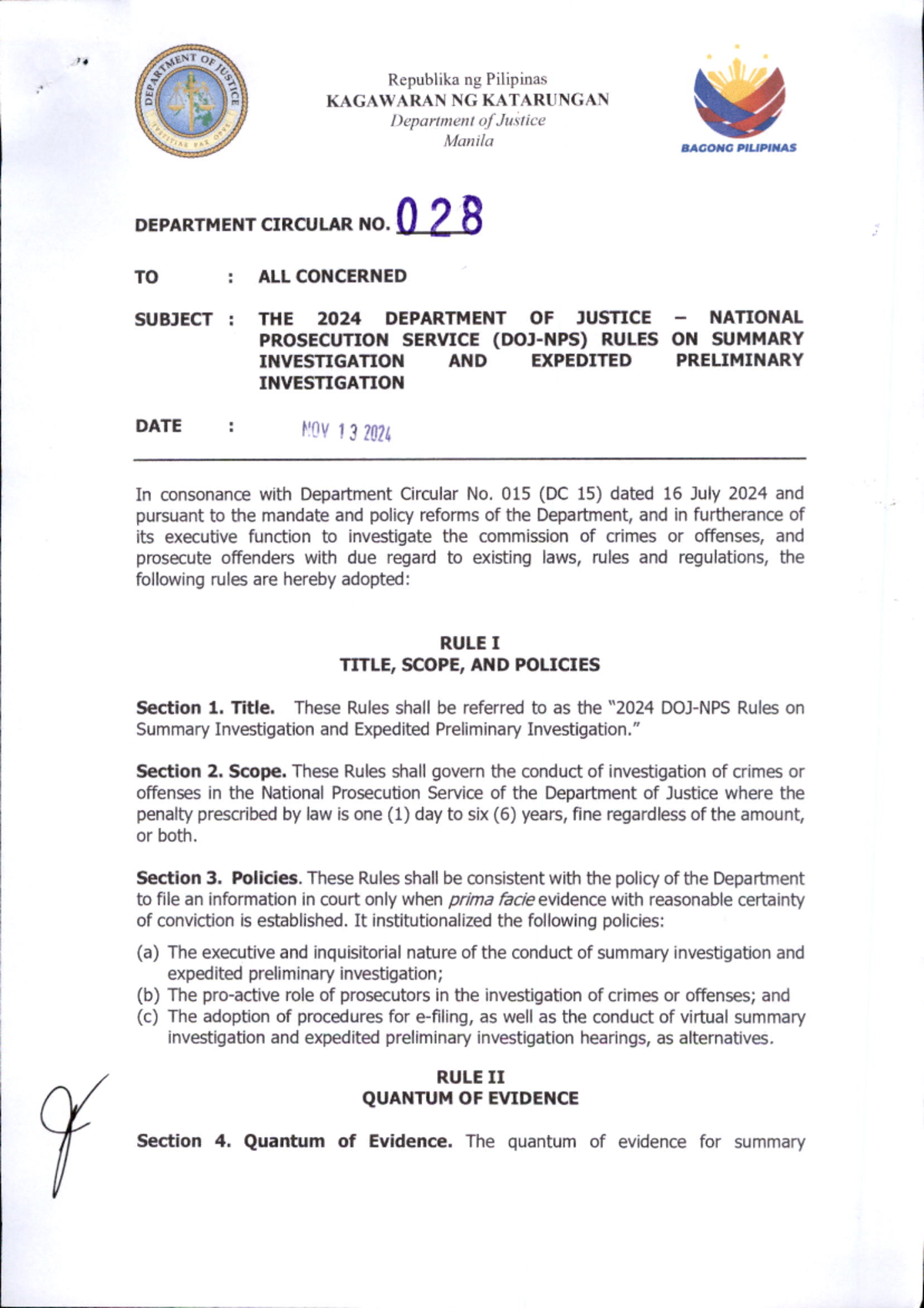 DOJ Circular No. 028 s 2024: Rules on Summary & Expedited Investigations - Studocu