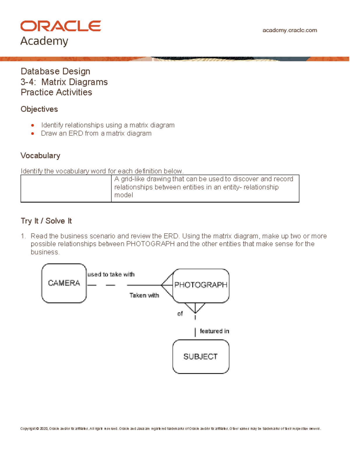 DD 3 4 Practice: Matrix Diagrams & ERD Relationships Activities - Studocu
