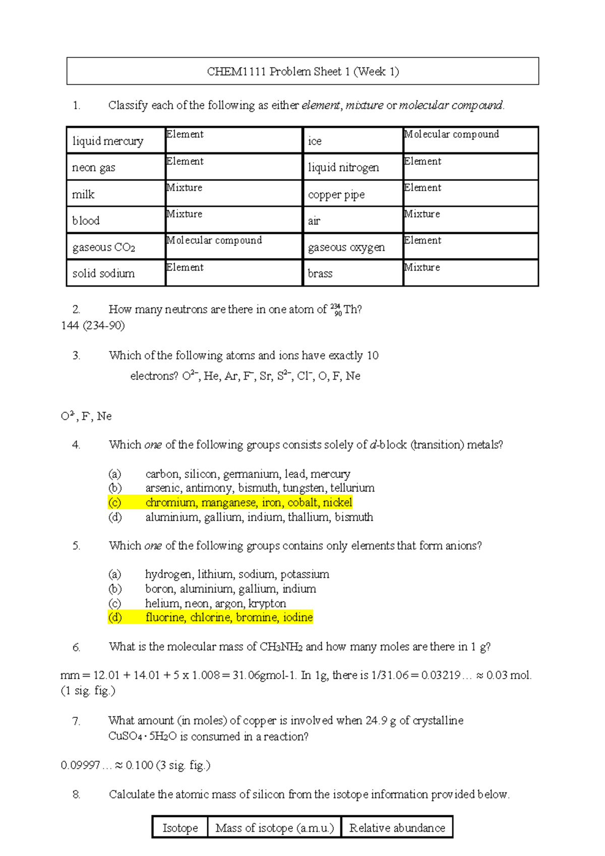 Chemistry Homework 01-1-1: Elements, Compounds, and Moles - Studocu