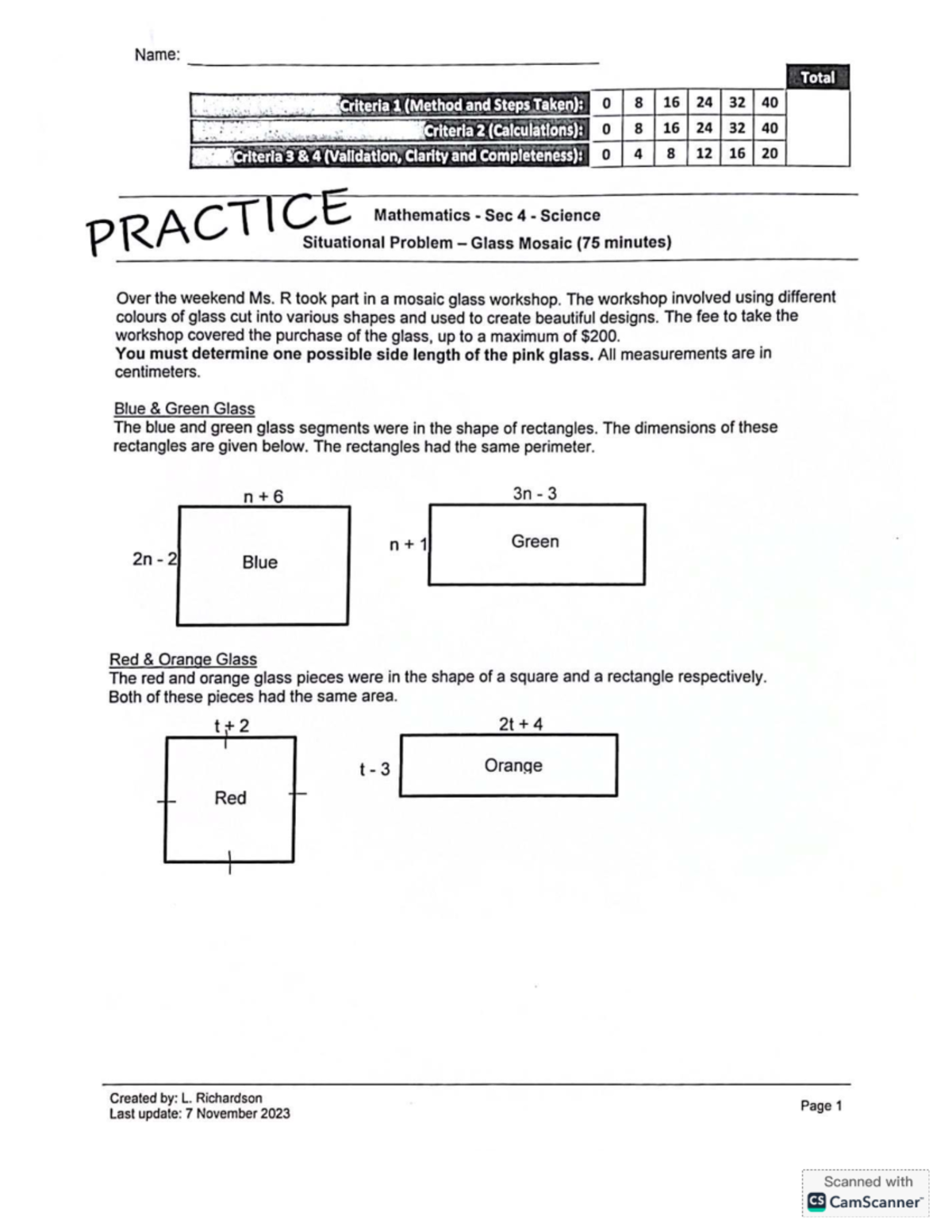 Glass Mosaic Situational Math Sec 4 Practice Notes - Studocu