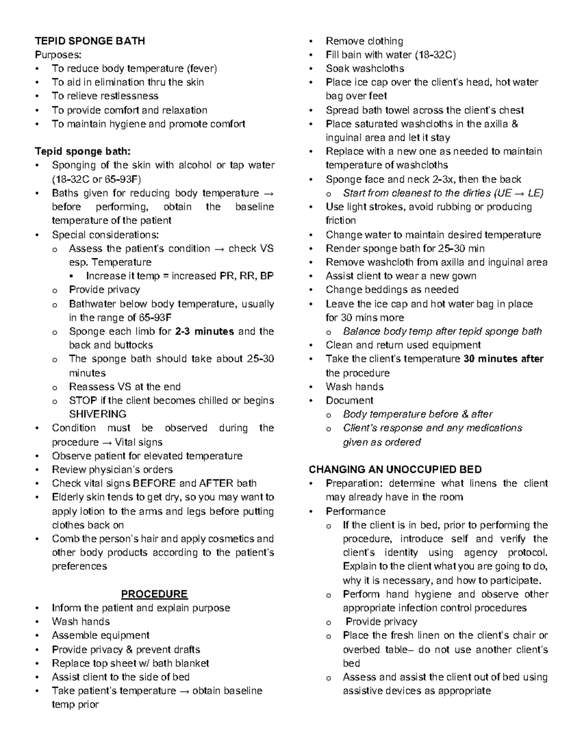 Tepid Sponge BATH - • To reduce body temperature (fever) - TEPID SPONGE ...