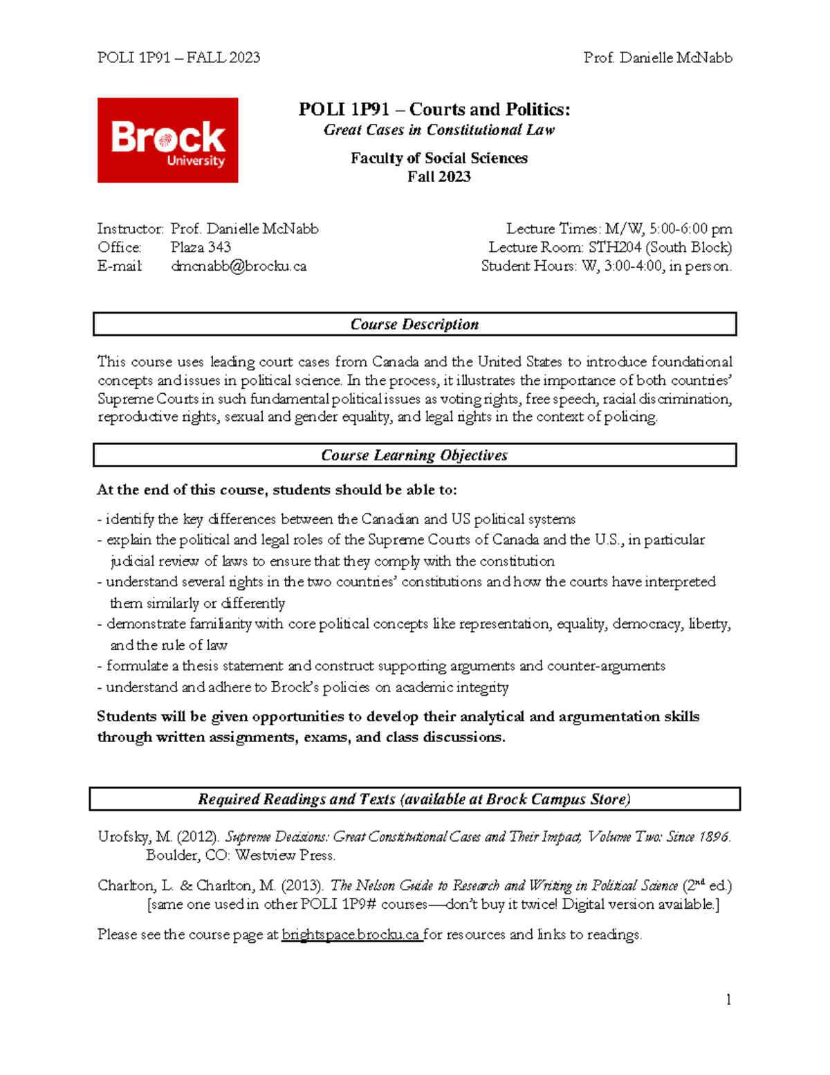 POLI 1P91 Fall 2023 Outline - POLI 1P91 – Courts and Politics: Great ...