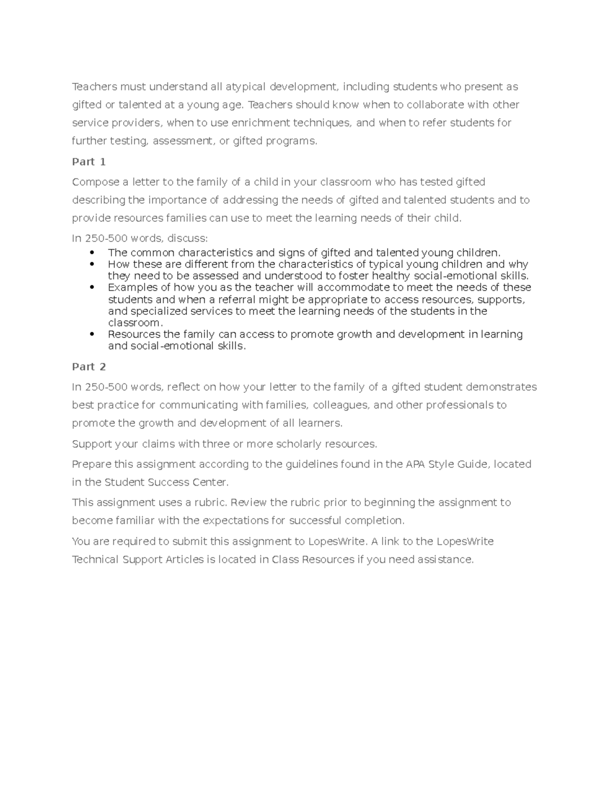 Gifted & Talented Student Letter: Understanding Needs & Resources - Studocu