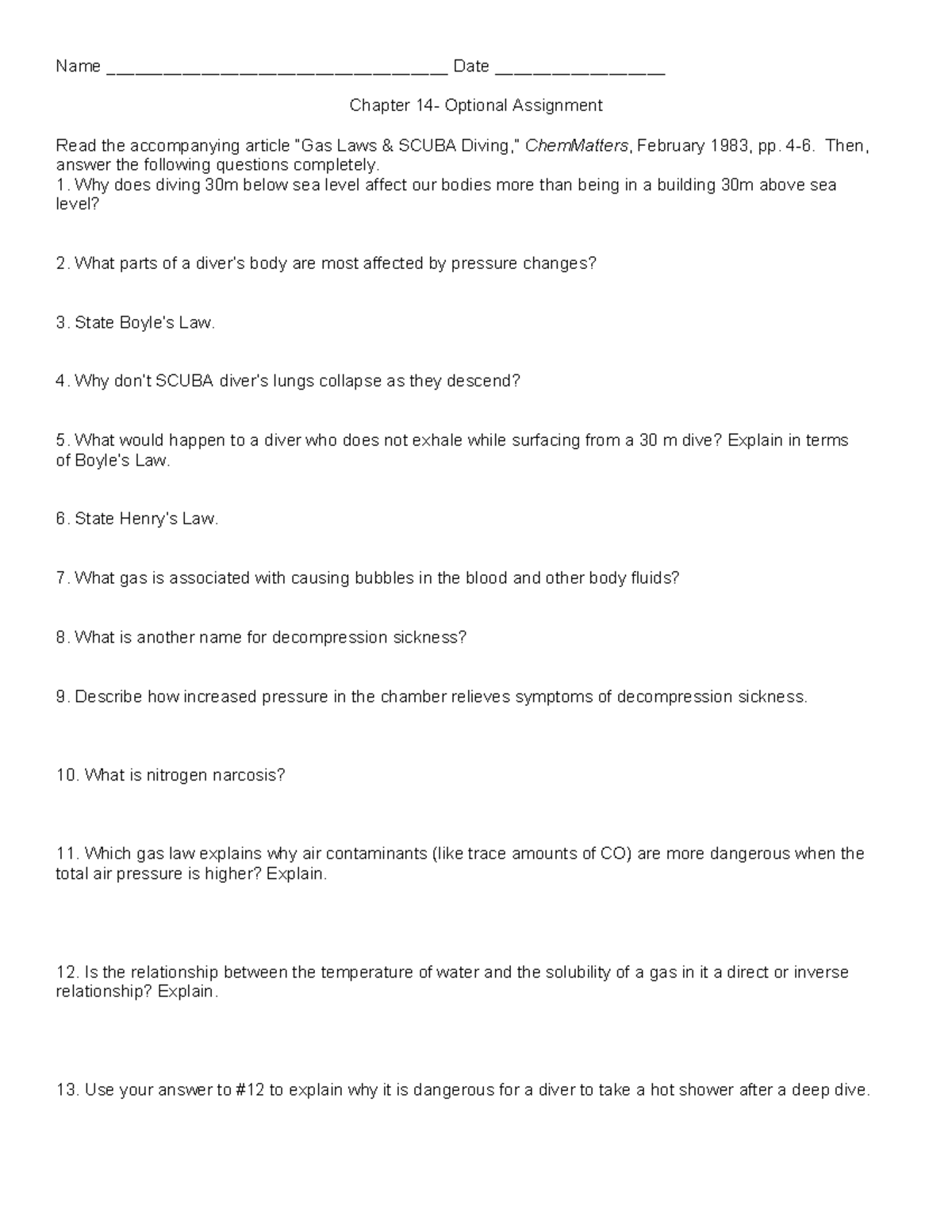SCUBA 101: Gas Laws and Pressure Effects in Diving - Optional ...