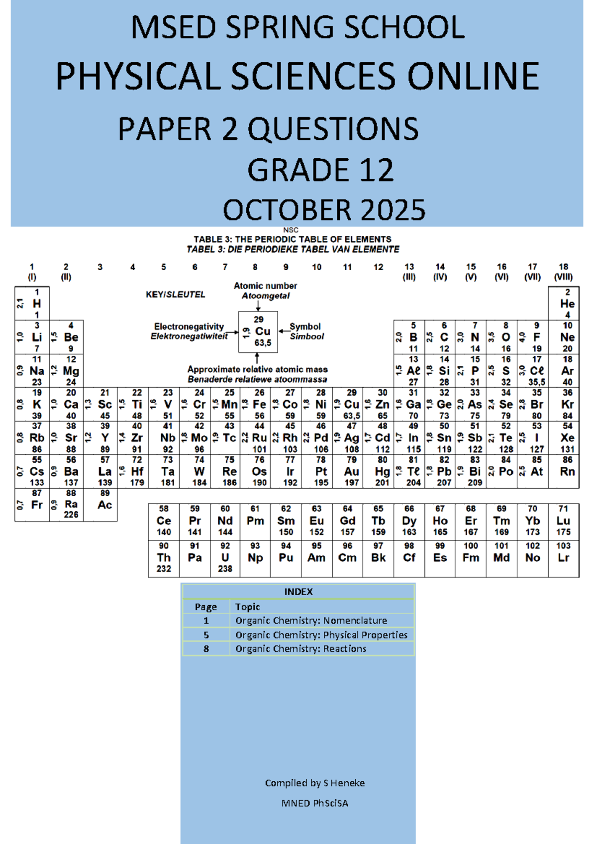 MSED PHYSICAL SCIENCES ONLINE REVISION PAPER 2 OCT 2025 - Studocu