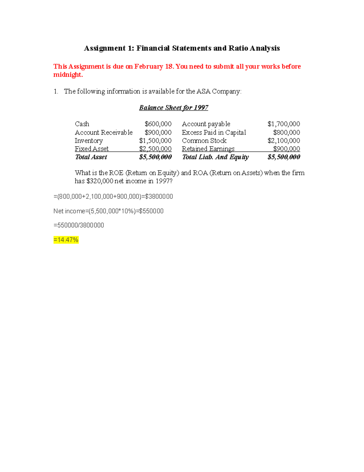 FIN260 - Assignment 1: Financial Statements & Ratio Analysis - Studocu