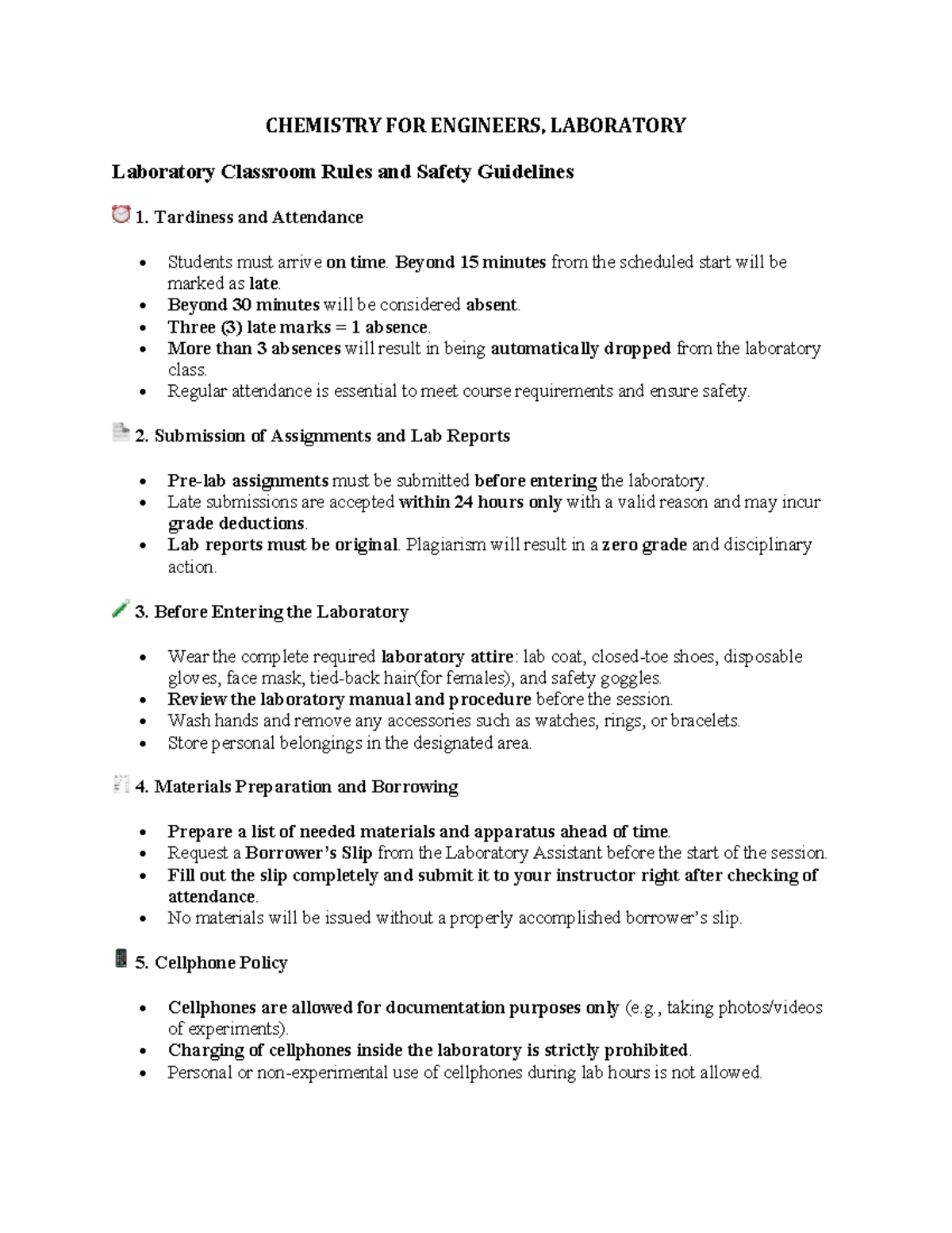 CHEM 101: Laboratory Classroom Rules & Safety Guidelines - Studocu