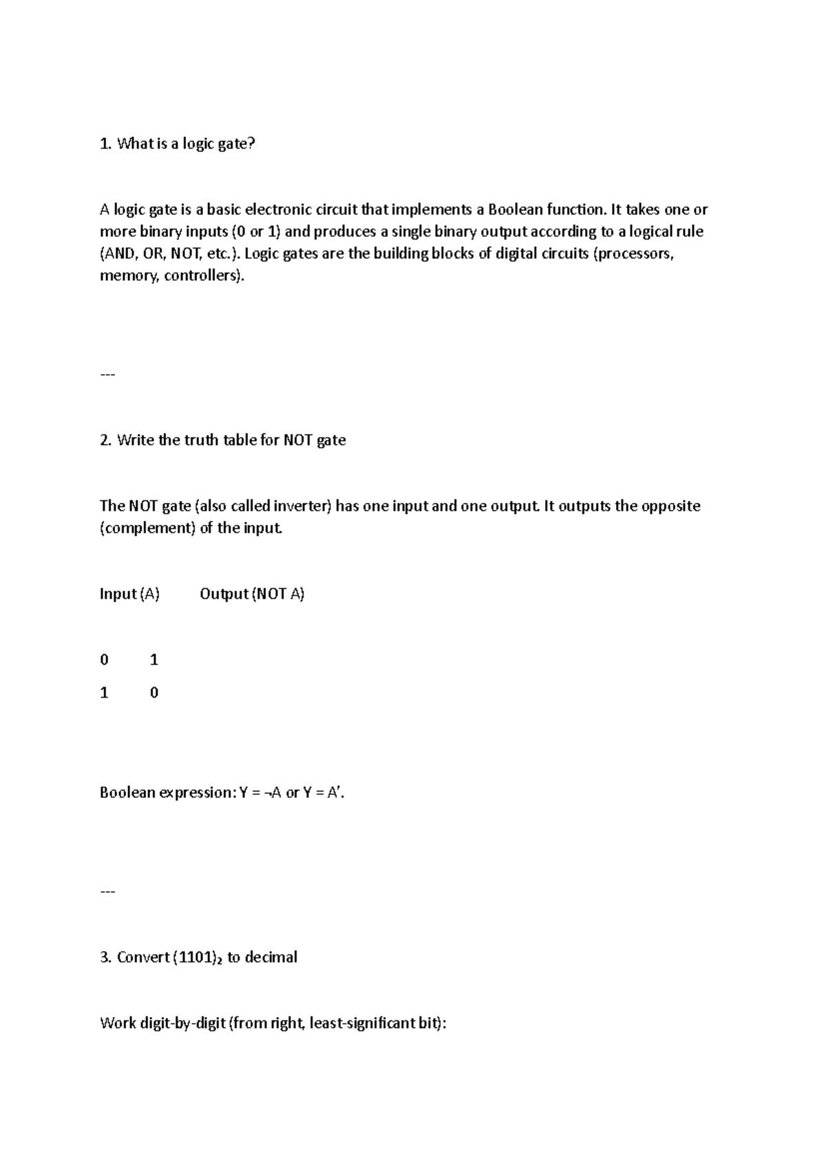 FOC - Logic Gates, Truth Tables, and Input Devices Overview - Studocu