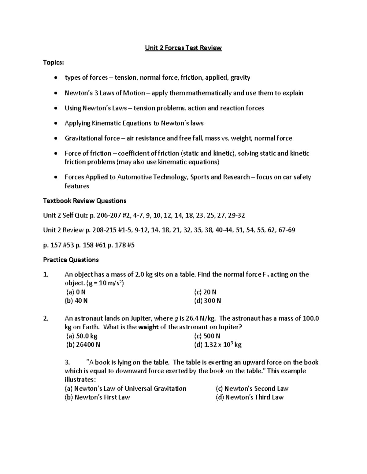 Forces Test Review (Unit 2): Types, Laws, and Applications - Studocu