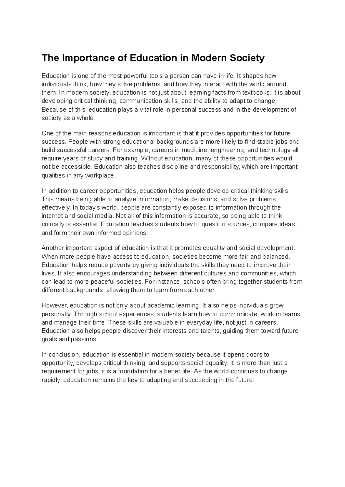 The Role of Education in Modern Society: Key to Success and Equality ...