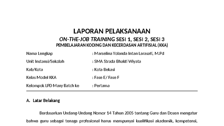 Laporan Pelaksanaan OJT Koding dan Kecerdasan Artifisial (KKA) - Batch ...