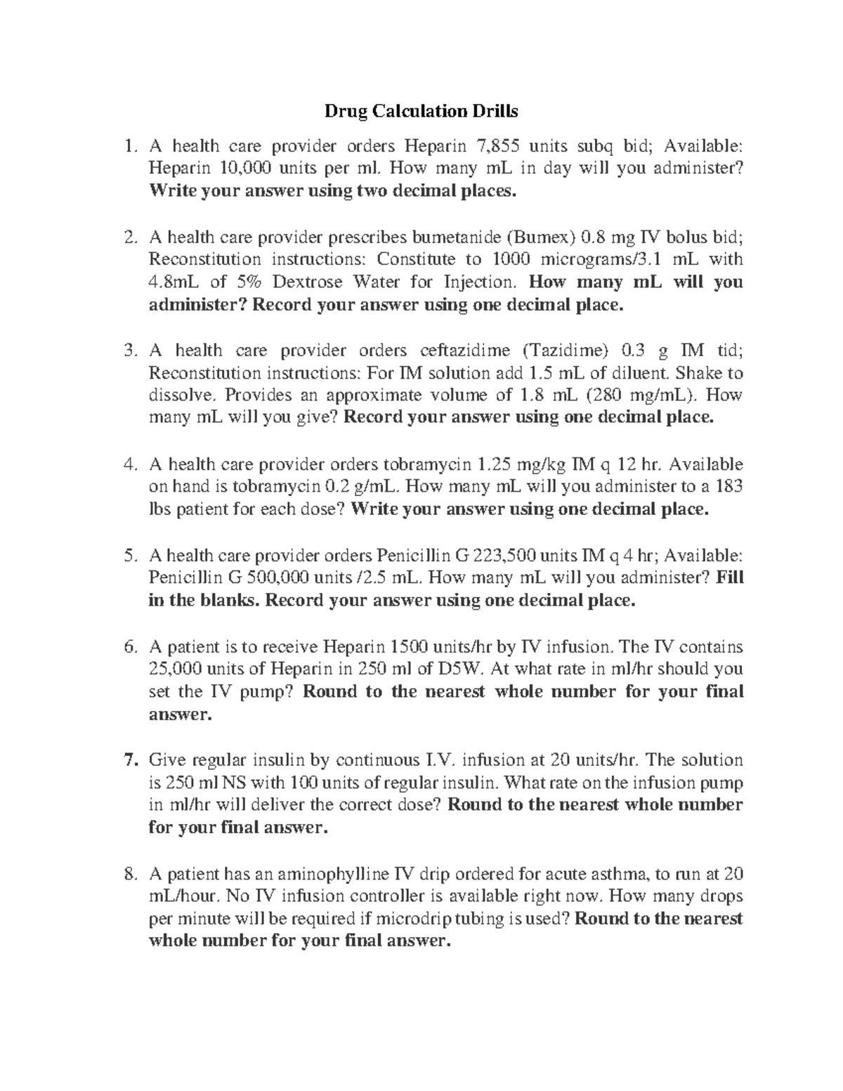 Drug Calculation Drills for Nursing: Dosage & Administration Practice ...