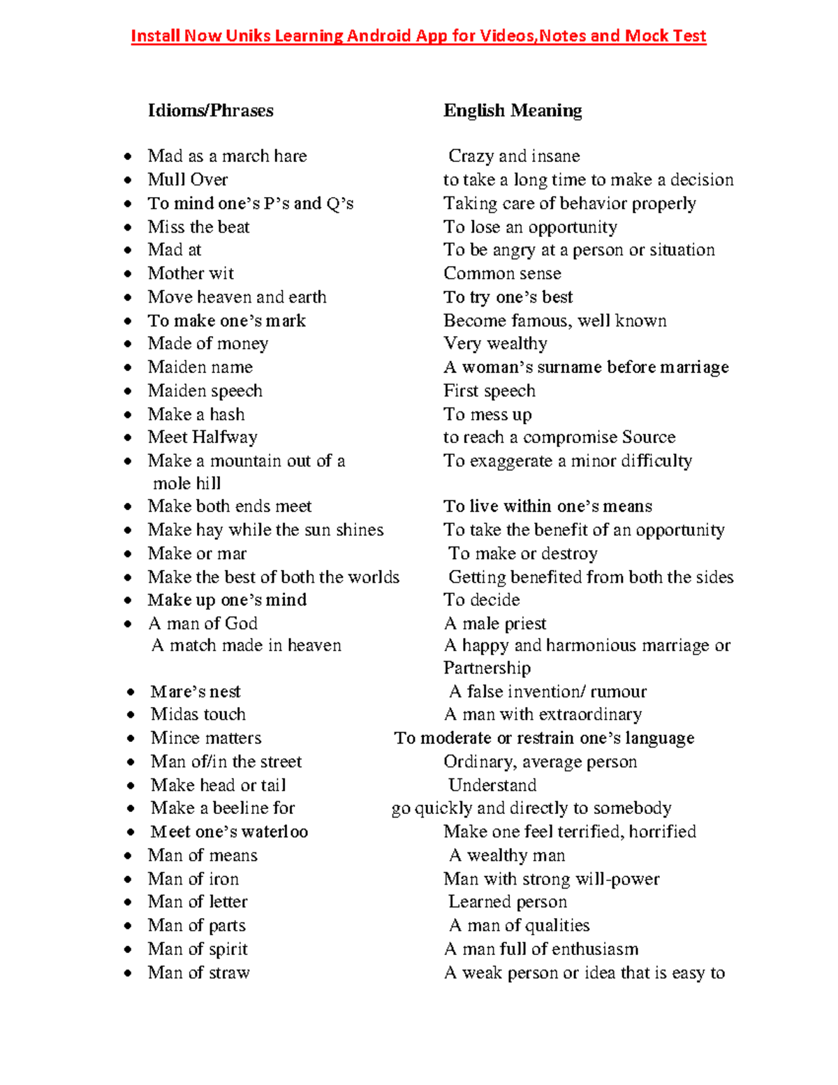 Idiom phrases part-3 - Idioms/Phrases English Meaning Mad as a march ...