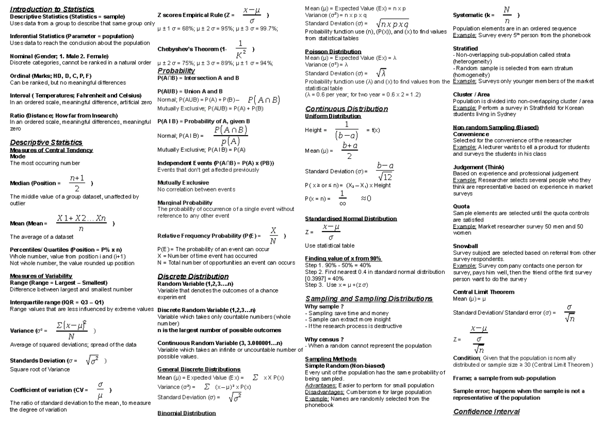 STATS MOD 1-3 CHEAT SHEET: Data Types, Variability & Hypothesis Testing ...