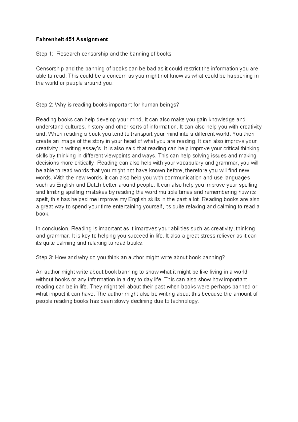 Fahrenheit 451 Essay Assignment: The Impact of Censorship on Society ...