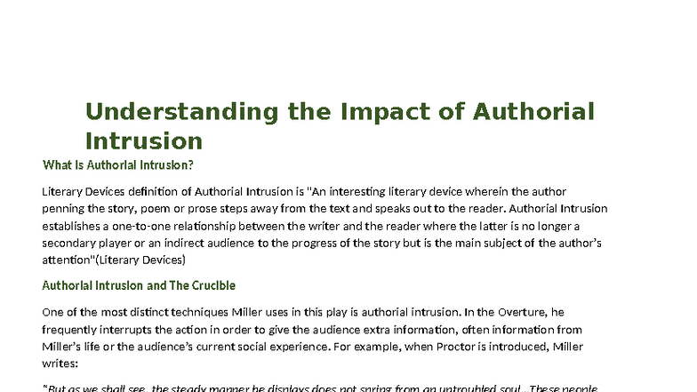 ENG 7: Understanding Authorial Intrusion in Literature and The Crucible ...