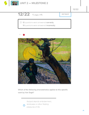 Art history 2 milestone 2 - ArtHist1002 - UNIT 2 MILESTONE 2 Which of ...