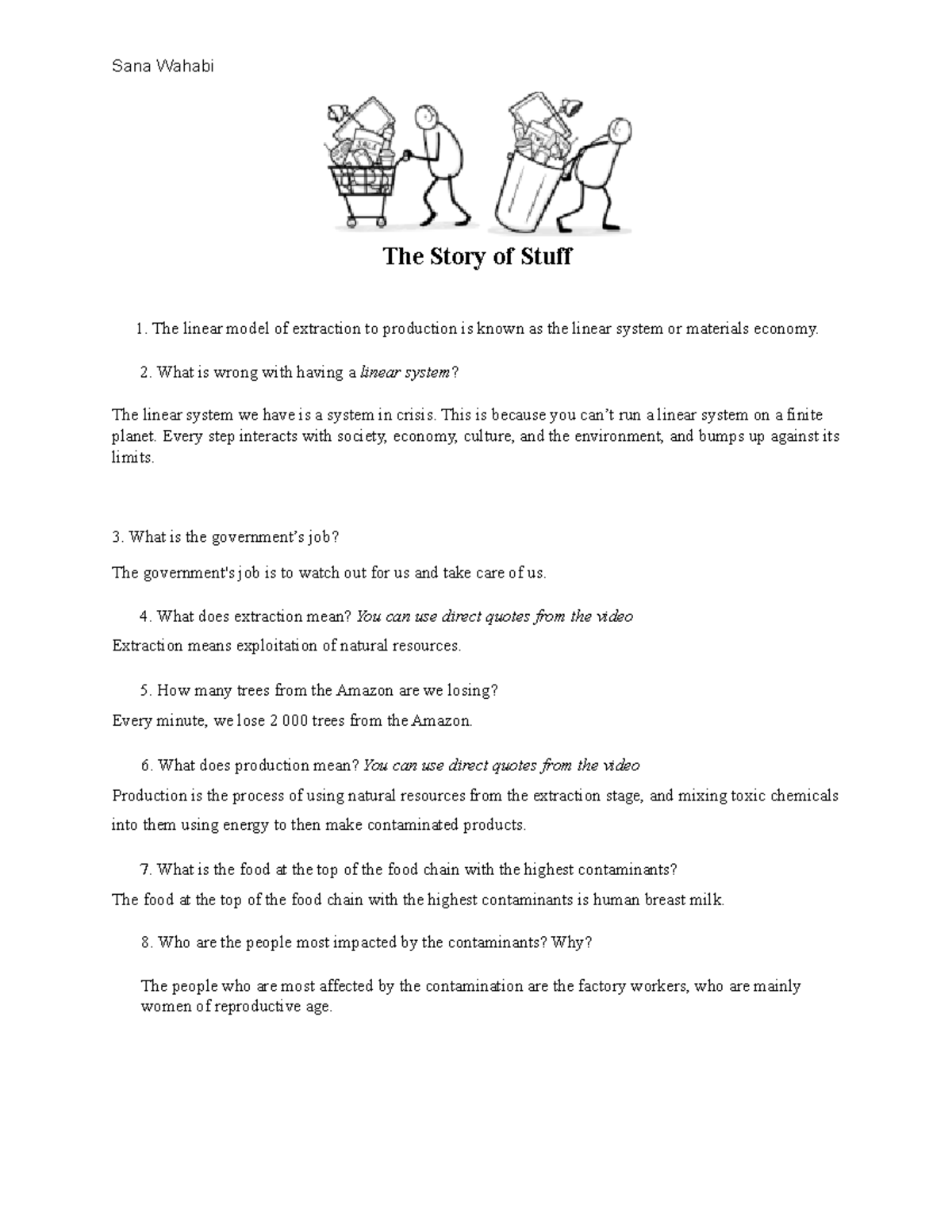 5.1 The Story of Stuff - Analysis Questions and Answers - Studocu
