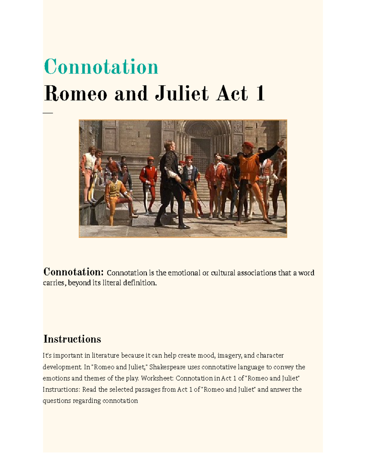 Connotation Analysis: Romeo and Juliet Act 1 Insights - Studocu