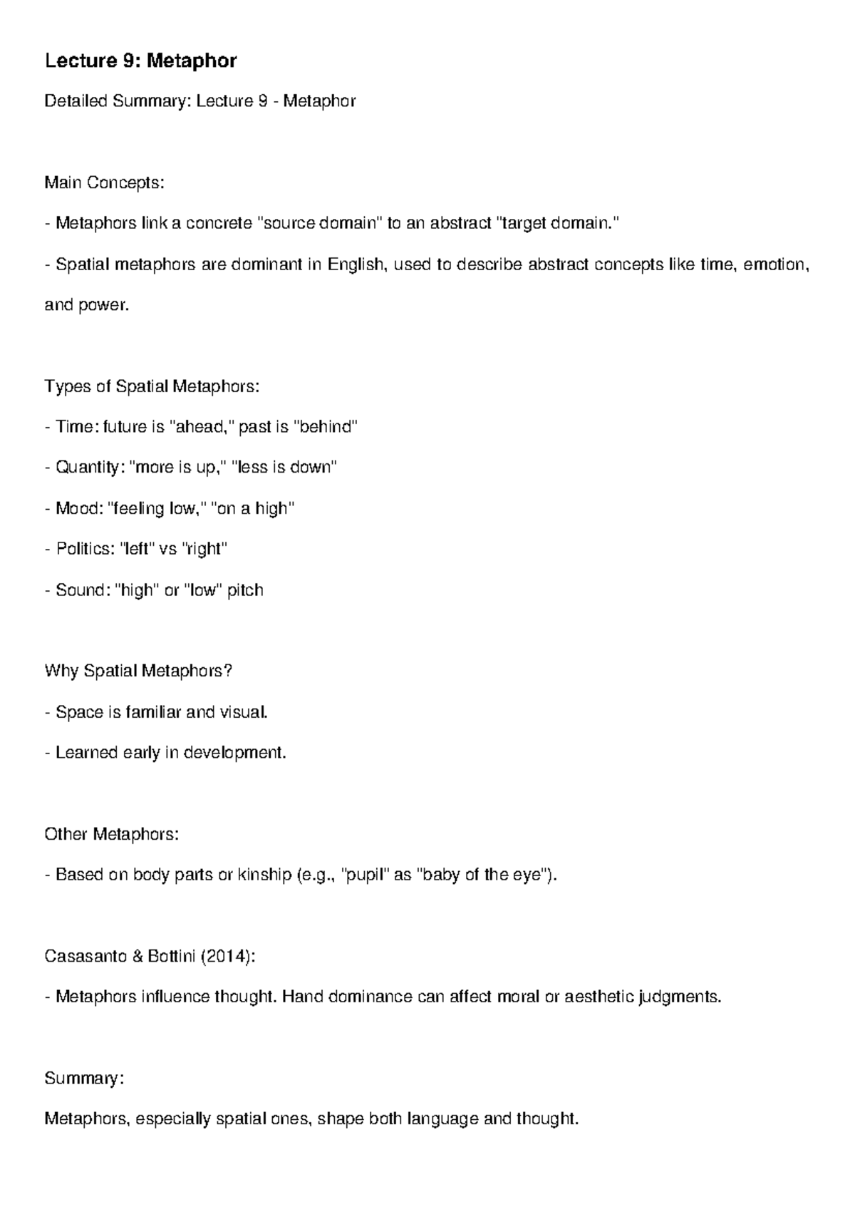Lecture 9 & 10 Summaries: Metaphor & Language Thought Concepts - Studocu