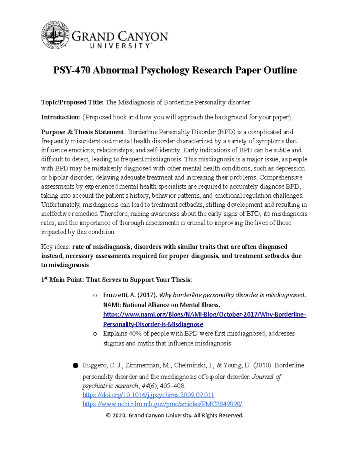 PSY470-RS-T3-Outline: Misdiagnosis of Borderline Personality Disorder ...