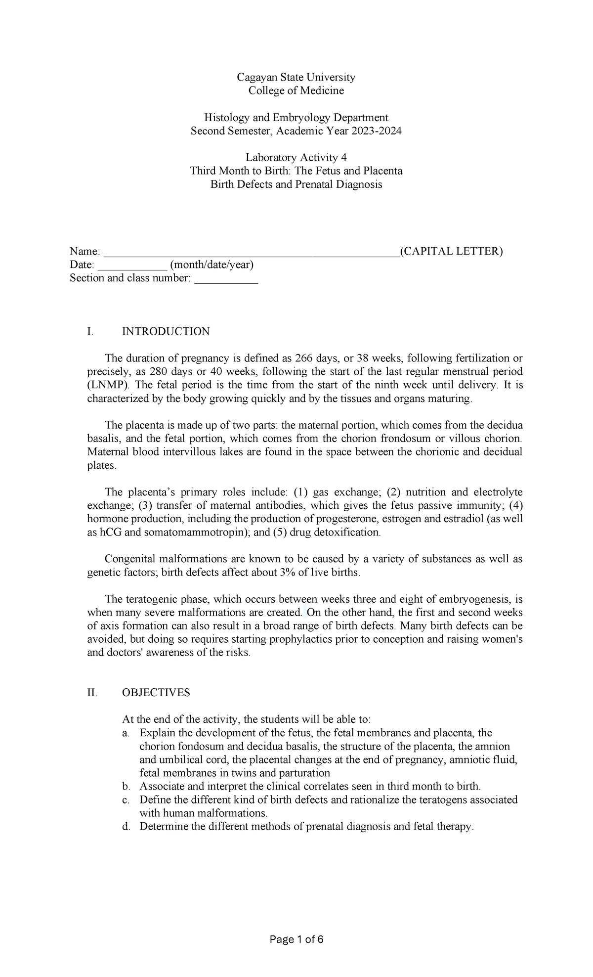 Embryology lab activity 4: Fetus, placenta, and birth defects analysis ...