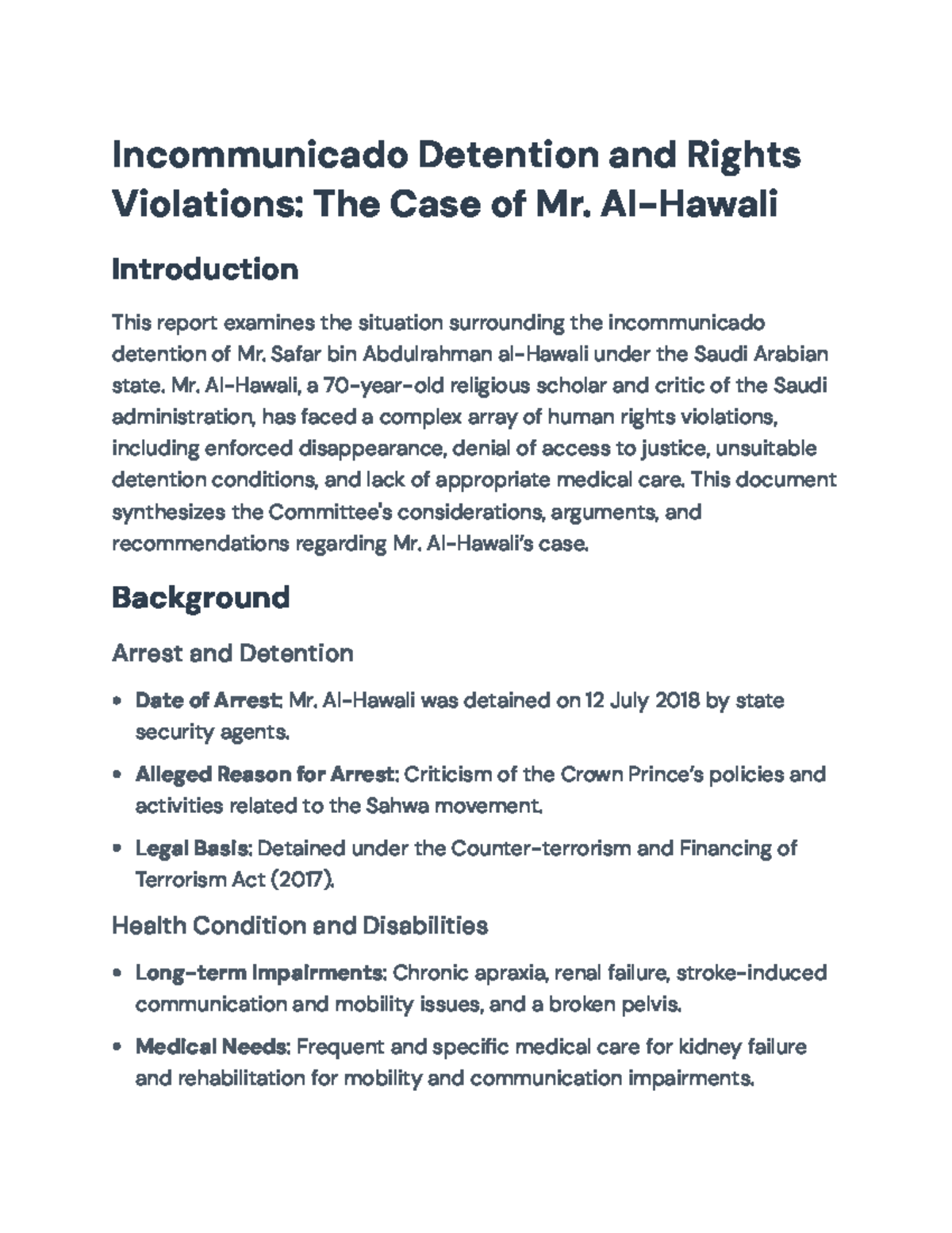 Incommunicado Detention and Human Rights Violations: Al-Hawali Case ...