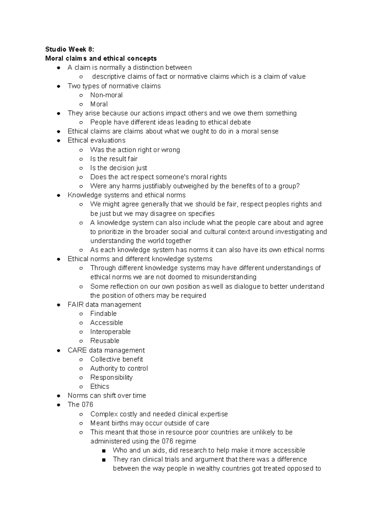 WTR SCI- Module: Week 8 - Moral Claims & Ethical Concepts - Studocu