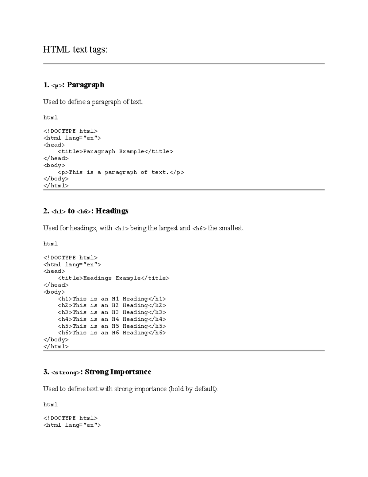 HTML Text Tags Overview: Key Elements and Usage - Studocu