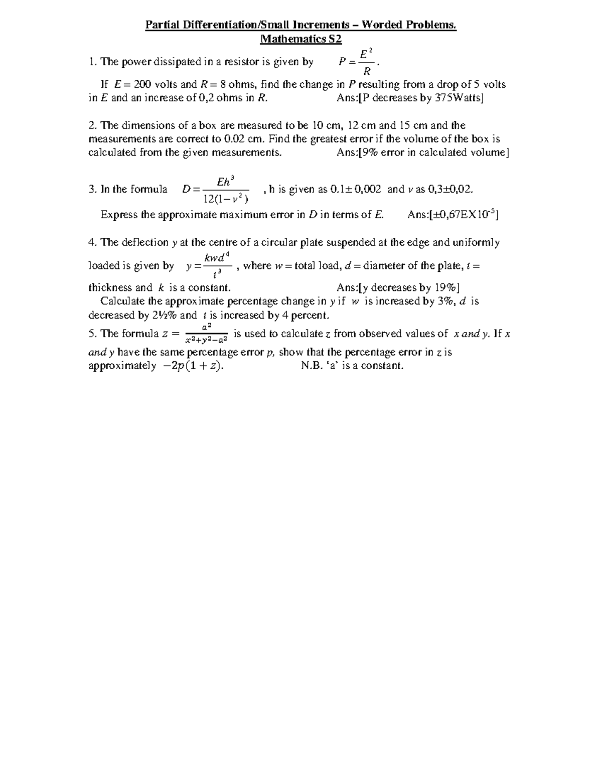 Maths 1B Final Exam: Small Increments & Partial Differentiation - Studocu