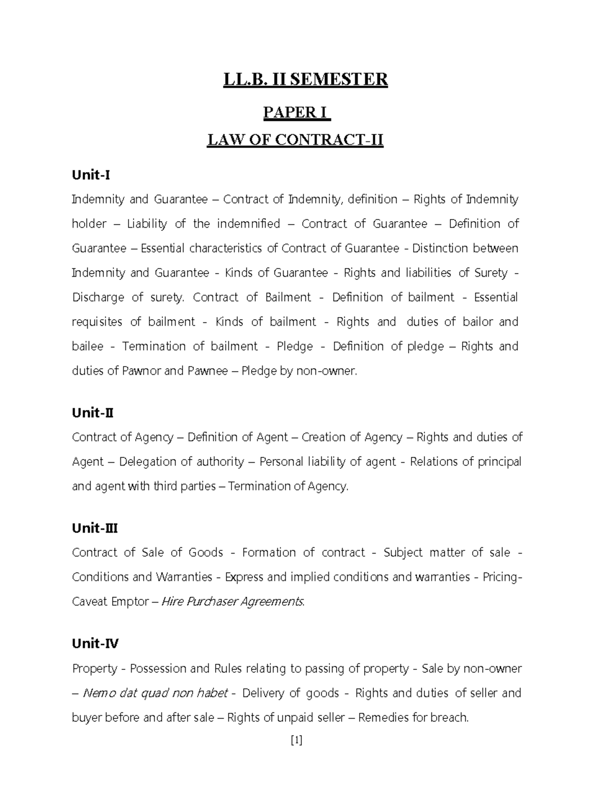 LL.B. II Semester Syllabus: Law of Contracts, Crimes, and Evidence ...