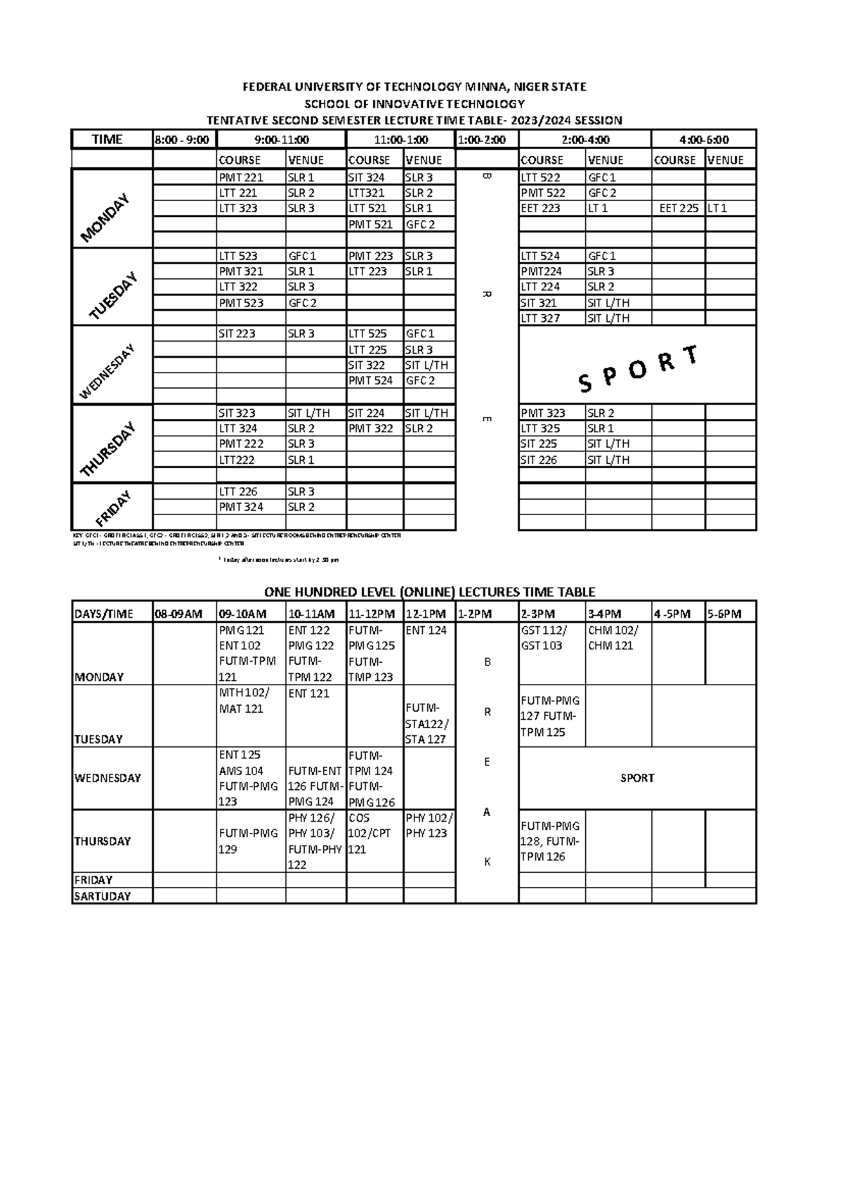 SIT 2ND SEM Lecture Time Table 2023/2024 Final - Studocu