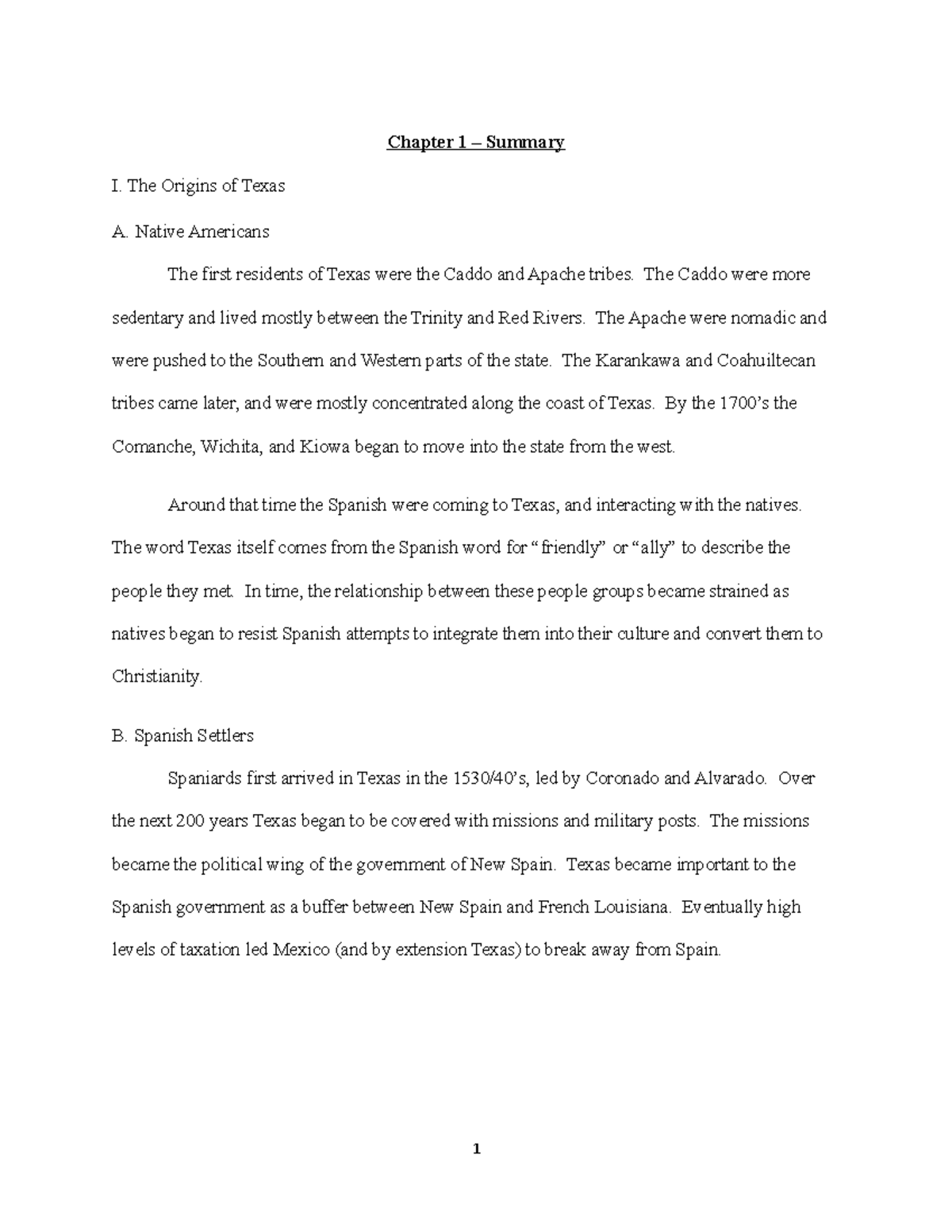 Chapter 1 Summary: The Origins and Development of Texas History - Studocu