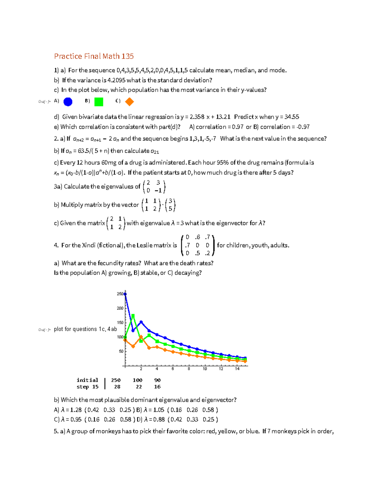 Practice Final Exam Math 135: Statistics & Linear Regression - Studocu