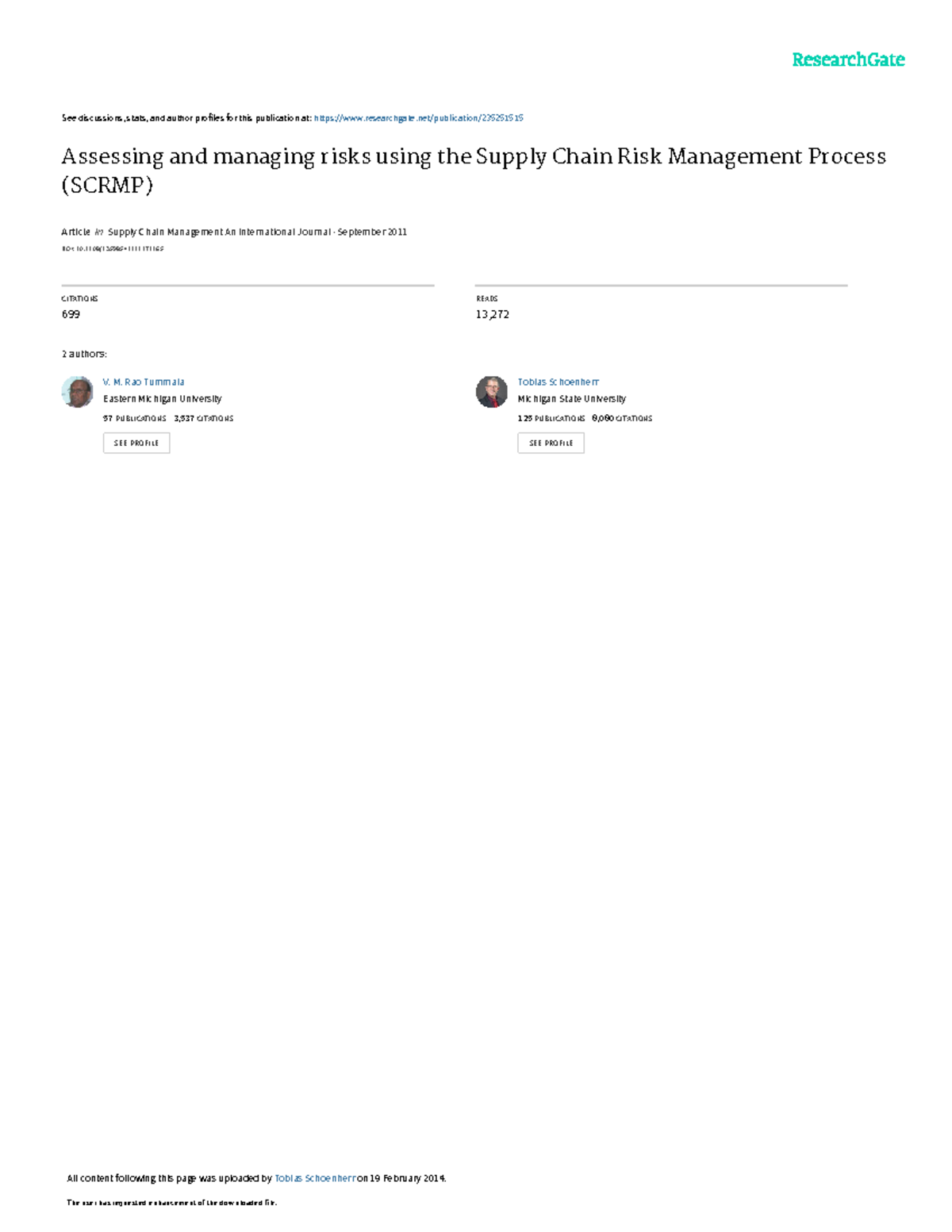 Assessing and Managing Risks with SCRMP in Supply Chain Management ...