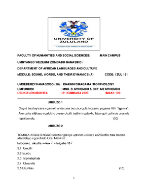 Indaba Isi Zulu - Notes - IsiZulu Ulimi Lwasekhaya (HL)/P3 2 DBE ...