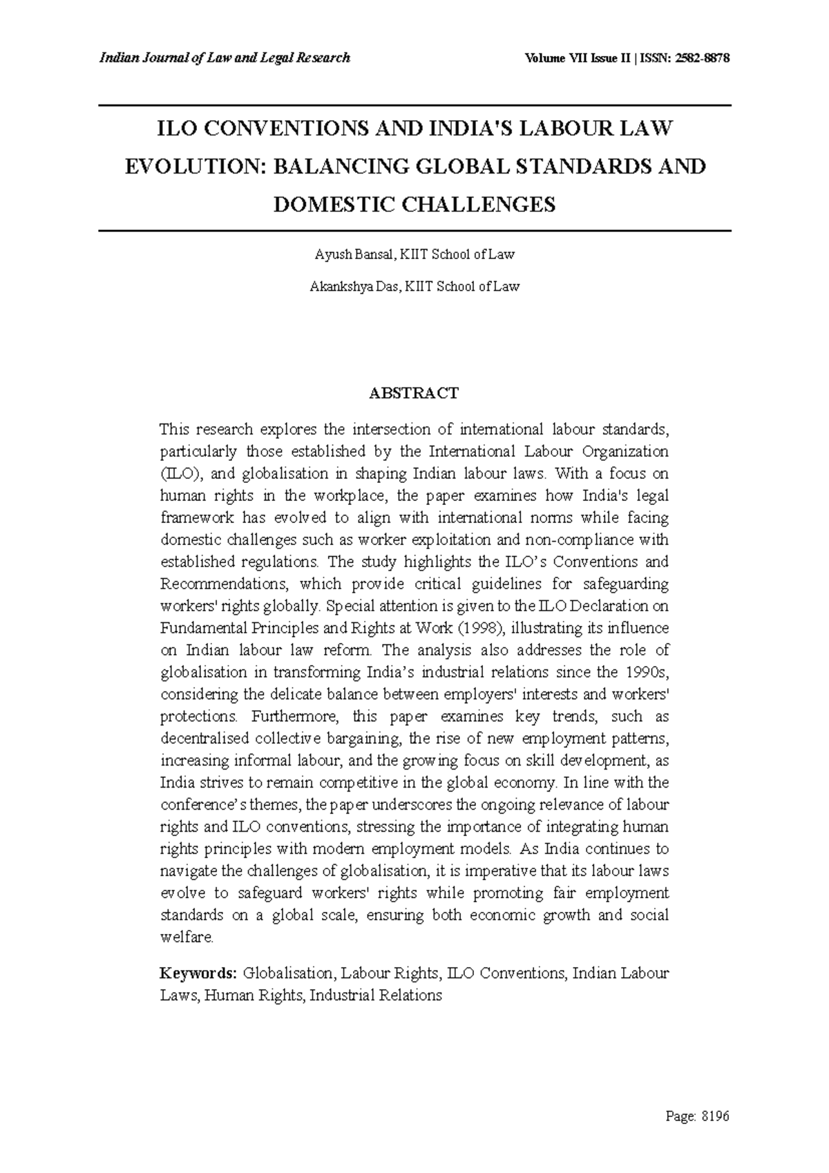 ILO Conventions and India's Labour Law Evolution: Balancing Global ...
