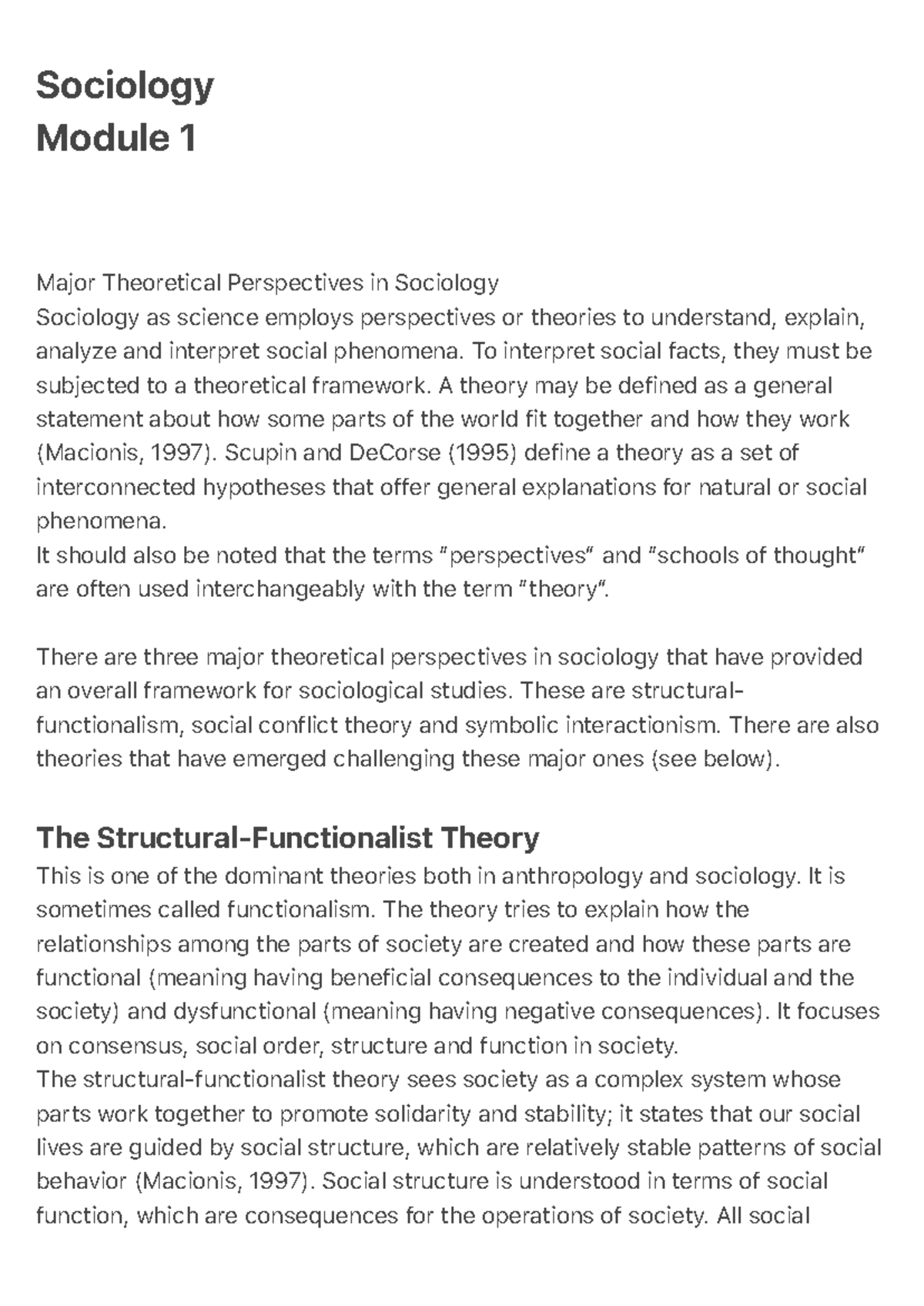 Sociology - Major Theoretical Perspectives & Key Thinkers Analysis - Studocu