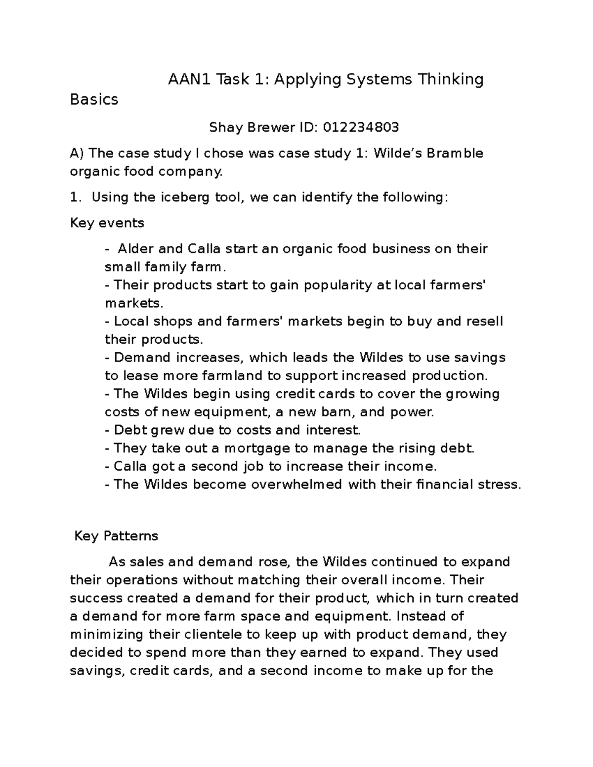 AAN1 Task 1: Systems Thinking in Bramble Organic Case Study - Studocu