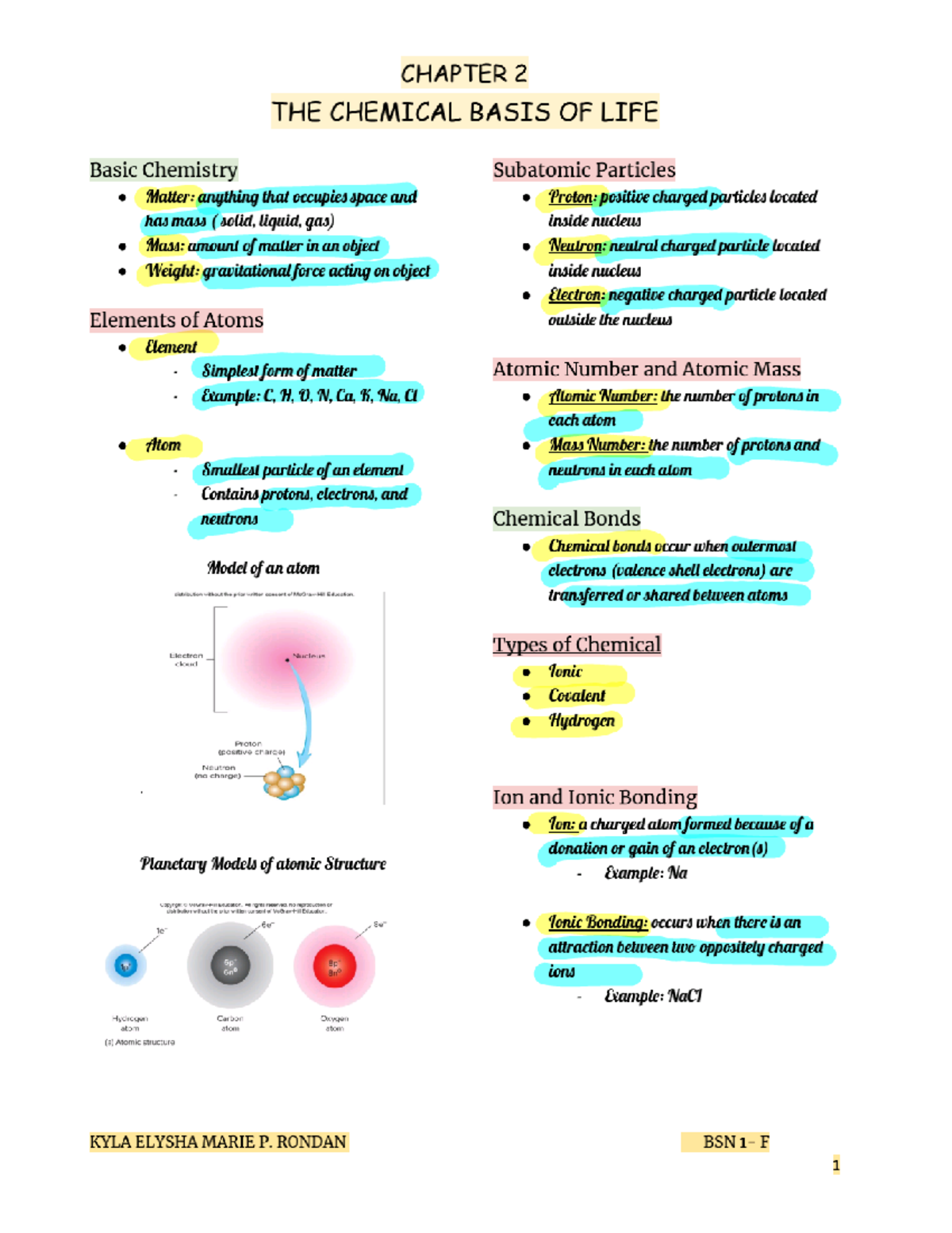 CHAPTER 2: THE CHEMICAL BASIS OF LIFE - Key Concepts and Definitions ...
