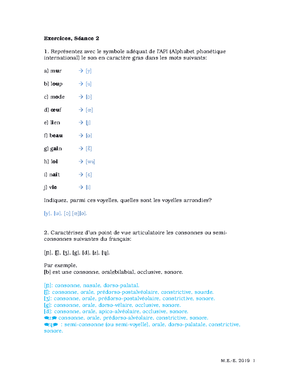 Corrigé exercices séance 2 - Exercices, Séance 2 Représentez avec le ...