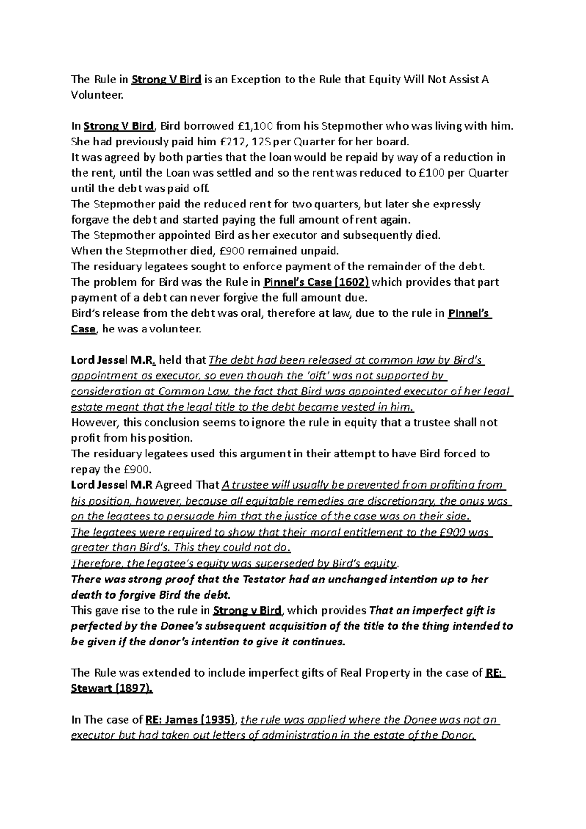 Strong v Bird: Analyzing the Rule and Its Exceptions in Equity - Studocu