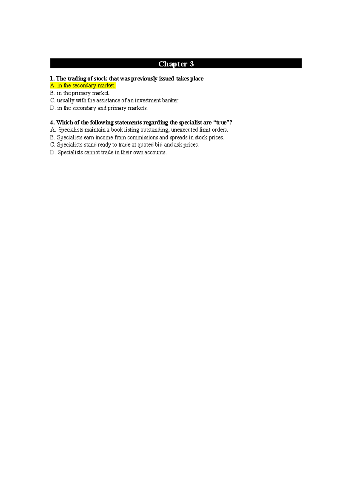 Chapter 3 Lecture Notes: Stock Trading & Investment Banking Insights ...