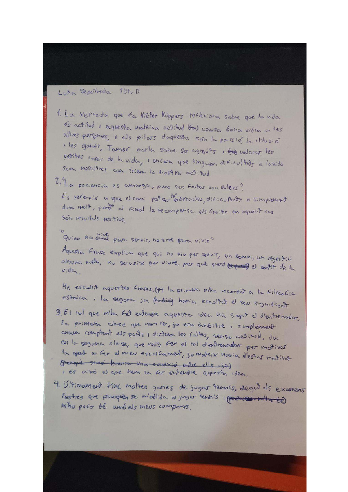 Actitud i Reflexions de Victor Kuppers - EF 1Btx B - Studocu