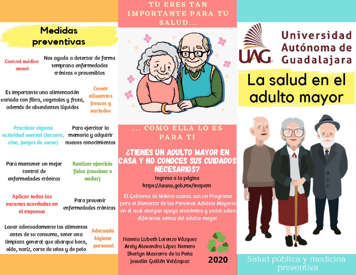Tríptico sobre Salud del Adulto Mayor: Prevención y Bienestar - Studocu