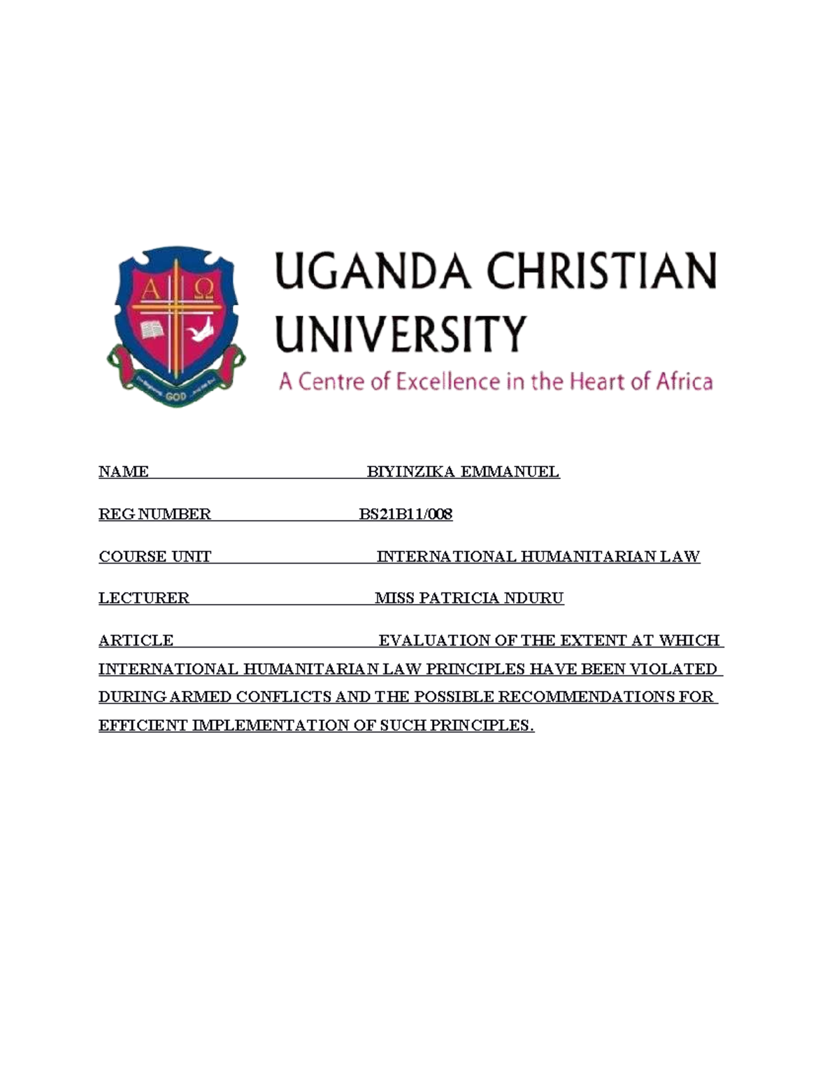 Evaluation of Violations of IHL Principles in Armed Conflicts ...